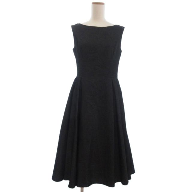 【中古】ルネ Rene ノースリーブ タック フレア ワンピース デニム ミディ丈 ダークグレー系 36 レディース