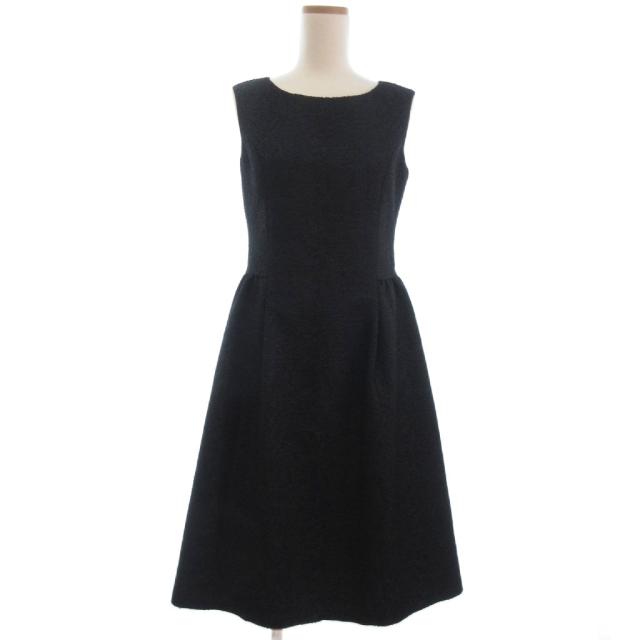 【中古】ルネ TISSUE ツイード ノースリーブ ワンピース イタリア製生地 タック フレア ダークグレー系 36 レディース