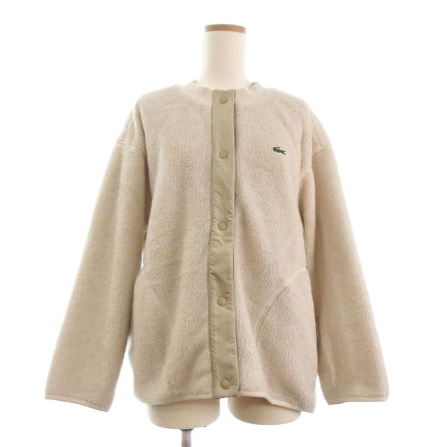 【中古】ラコステ リラックスフィットボアブルゾン フリースジャケット 長袖 ノーカラー 刺繍 BF002J アイボリー 36