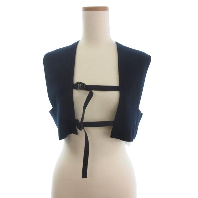 【中古】ハイク HYKE 美品 ニットベスト 前開き ショート丈 シルク混 紺 ネイビー レディース