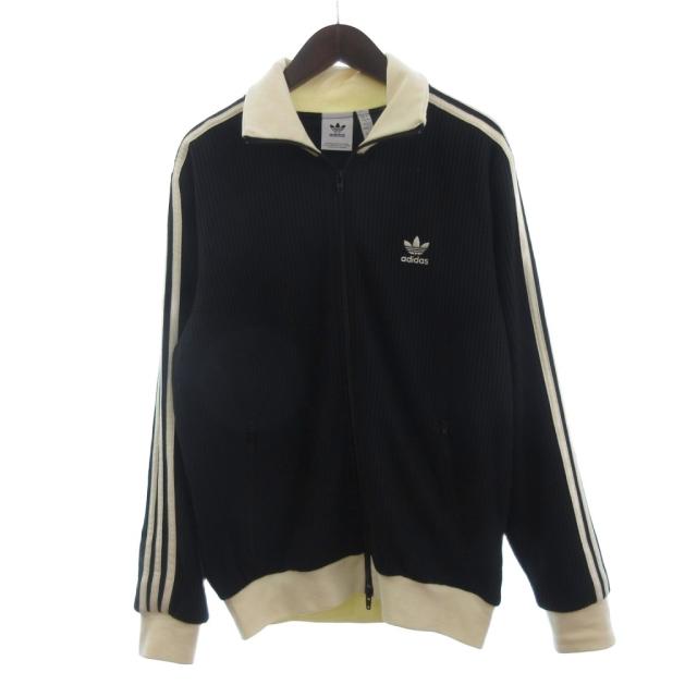 【中古】アディダス adidas ワッフルジャケット ブルゾン トラック フルジップ ロゴ 刺繍 JW0110 黒 白 L