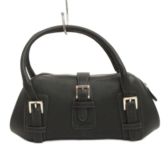 【中古】ロエベ LOEWE 美品 センダ ミニボストン ハンドバッグ ベルト レザー 黒 ブラック 鞄 レディース