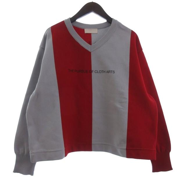 【中古】ネオンサイン NEON SIGN BIG FOOTBALL SWATER ニットトレーナー カットソー プリント 赤 レッド グレー 44 メンズ