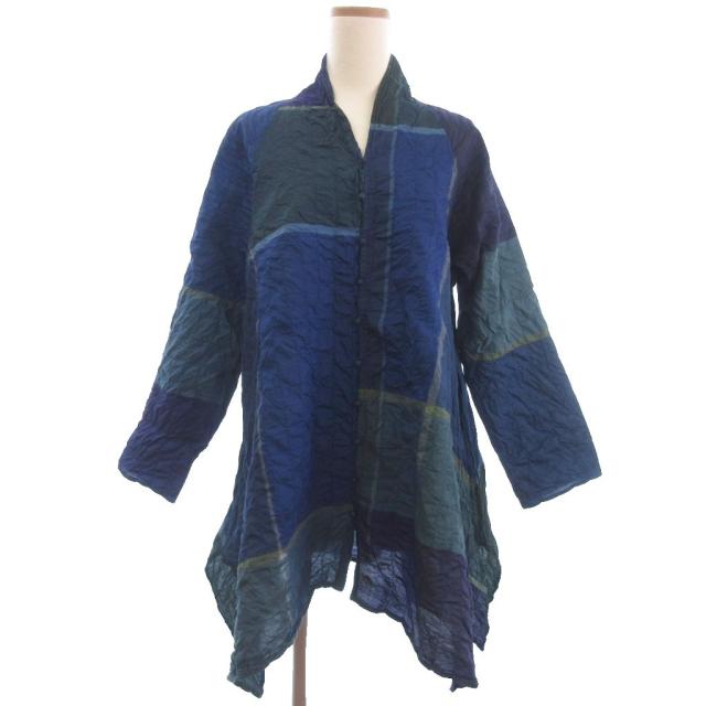 【中古】ヨーガンレール クシュクシュ チェック ブラウス Aライン シルク混 ネイビー ブルー系 M レディース