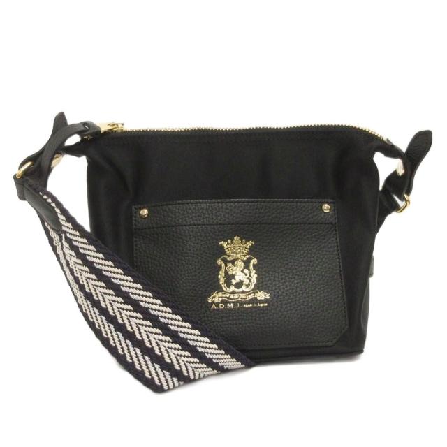 【中古】美品 エーディーエムジェイ マーキスアクセント クロスボディバッグ 箔押し 黒 ブラック 鞄 レディース