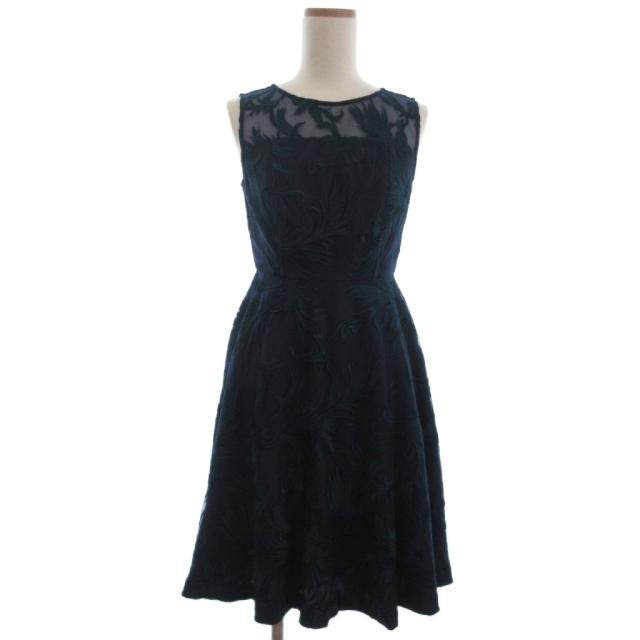 【中古】ダイアグラム グレースコンチネンタル フェザー チュール 刺繍 ワンピース ドレス ネイビー 34 レディース