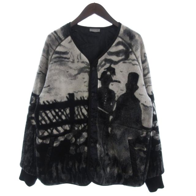 【中古】ディオールオム ×PETER DOIG Crossover フリース ジャケット 143J434A0733 総柄 ウール 黒 グレー L