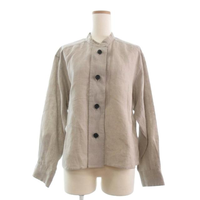 【中古】マーガレットハウエル SHIRTING LINEN シャツジャケット 長袖 ノーカラー リネン アイボリー ?V レディース