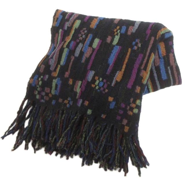 【中古】ヨーガンレール JURGEN LEHL ババグーリ マフラー フリンジ ウール シルク混 黒 ブラック 小物 レディース