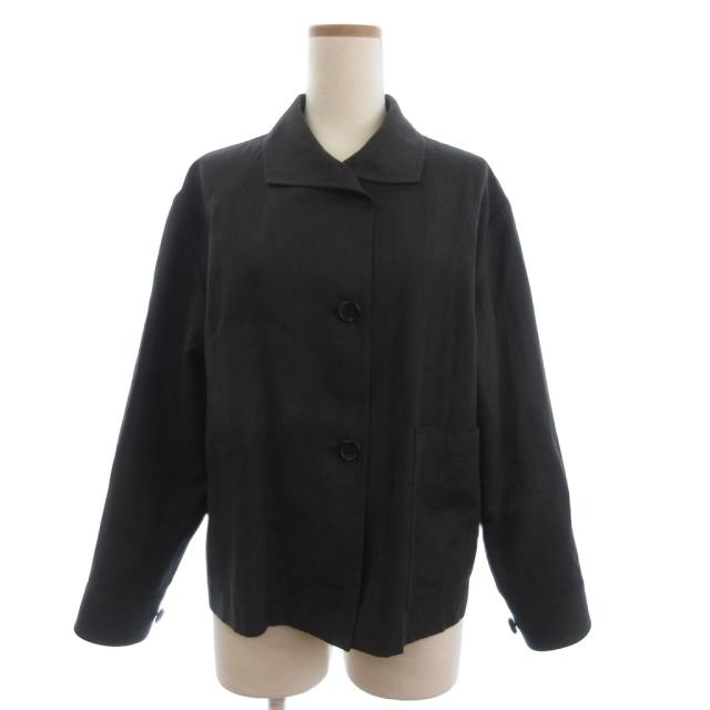 【中古】マーガレットハウエル WOOL LINEN HOPSAC ジャケット ワークシャツジャケット 無地 リネン 茶 2 レディース