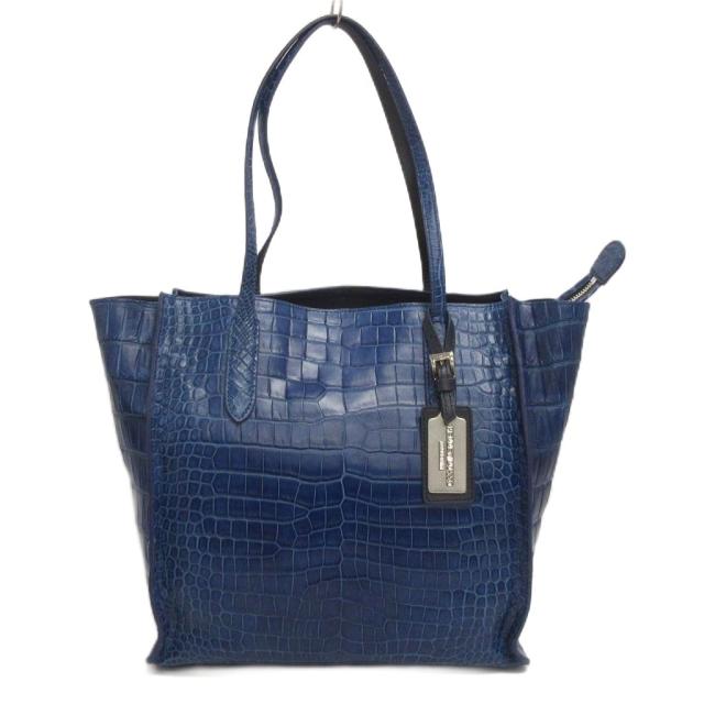 【中古】美品 ペレリールッソ PELLEY LUSSO トートバッグ 肩がけ クロコダイル レザー 青 ブルー 鞄 レディース