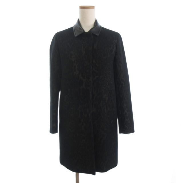 【中古】サンドロ SANDRO コート ロング ボタン レザー レオパード柄 黒系 ブラック系 36 レディース