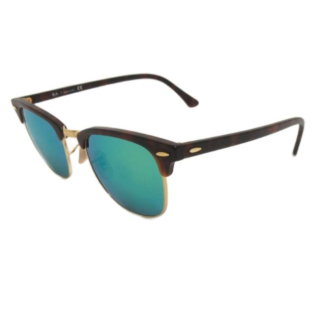 【中古】レイバン サングラス クラブマスター ミラーレンズ 度無し RB3016 グリーンミラー サンドハバナ 51□21