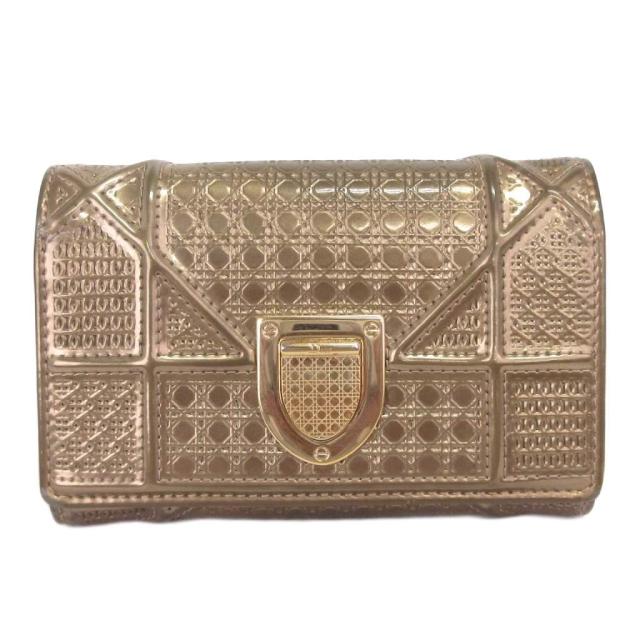 【中古】クリスチャンディオール ディオラマ 財布 三つ折り コンパクト PVC レザー ゴールドカラー ウォレット