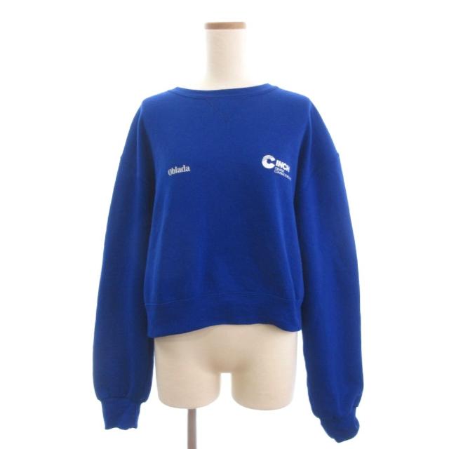 【中古】オブラダ Spick CINCH CREATIVE SWEAT スウェット トレーナー 長袖 ショート丈 裏起毛 ロゴプリント 青 F