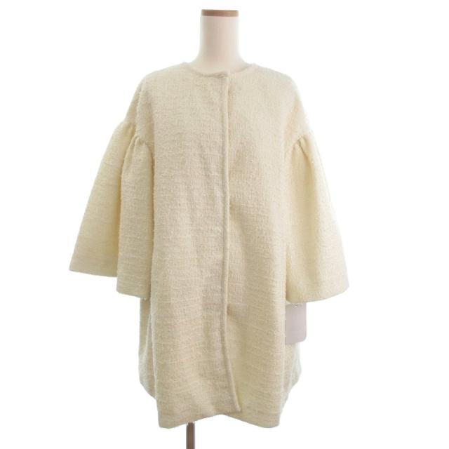 【中古】未使用品 セルフォード タグ付き 24AW ツイードフレアーコート ミドル丈 ノーカラー アイボリー F