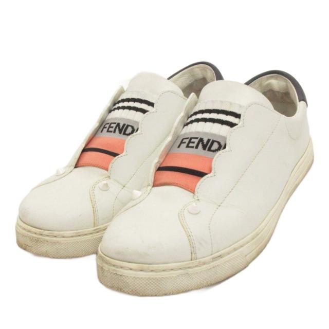 【中古】フェンディ FENDI スニーカー シューズ ローカット レザー 8E6592 白 ホワイト 38 レディース
