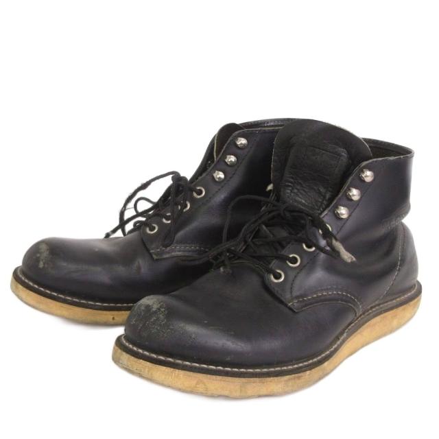 【中古】レッドウィング REDWING 8165 レザーブーツ ショート ロゴ 刻印 黒 ブラック US8 26cm位 靴 メンズ