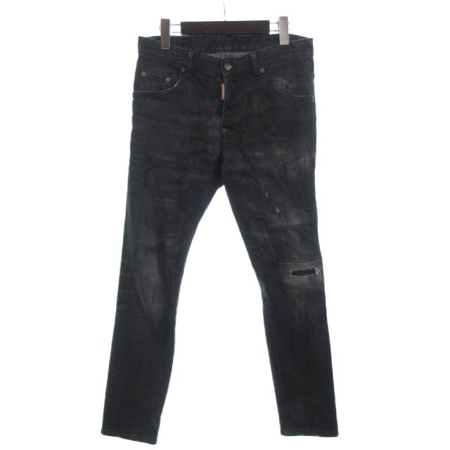【中古】ディースクエアード DSQUARED2 Skater Jean デニムパンツ スキニー ダメージ加工 S79LA0007 黒 ブラック 44