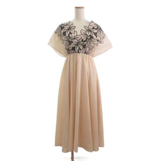 【中古】未使用品 エイミーイストワール タグ付き エンブロイダリーカシュクールワンピース ロング ベージュ F■FF