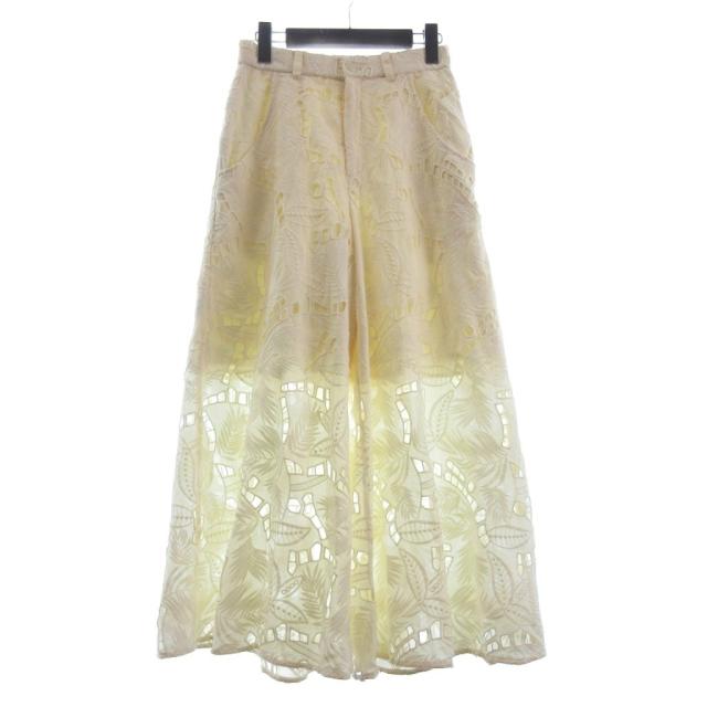 【中古】グレースコンチネンタル 25AW カットワークバギーパンツ レース ジッパーフライ コットン アイボリー 36