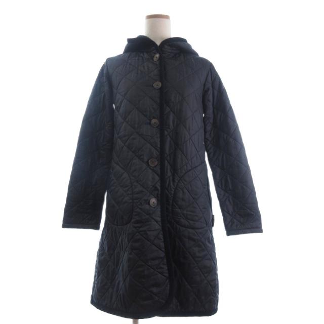 【中古】ラベンハム LAVENHAM キルティングコート ジャケット 中綿 長袖 フード 紺 ネイビー 36 レディース