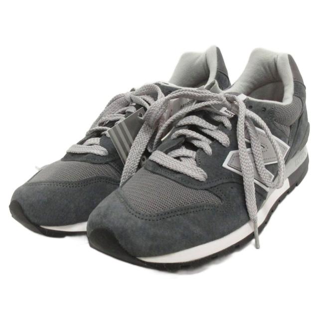 【中古】未使用品 ニューバランス タグ付き USA製 スニーカー ローカット ピンバッチ付き スエード グレー 26.0cm