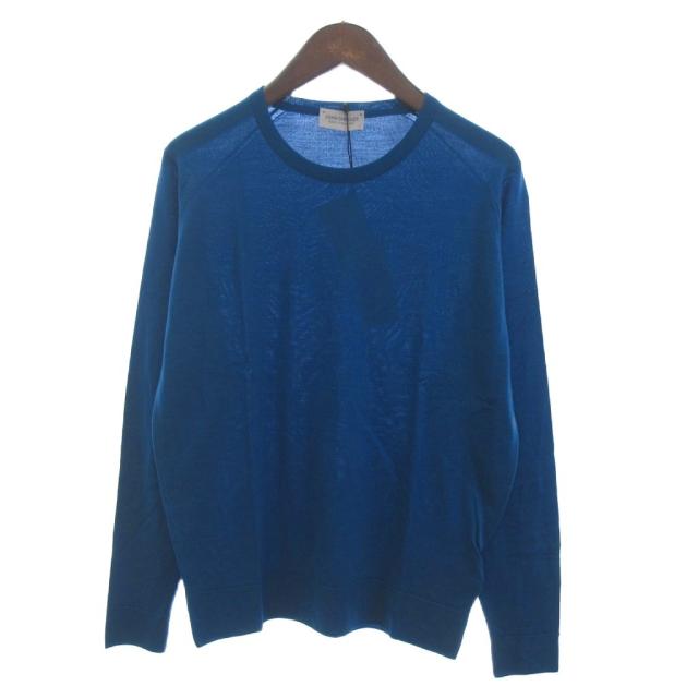 【中古】未使用品 ジョンスメドレー タグ付き ニット カットソー 長袖 クルーネック ウール 青 ブルー S メンズ