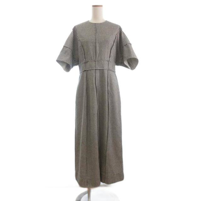 【中古】ブラミンク ワンピース 半袖 ロング チェック ウール グレー 38 レディース