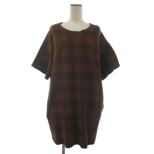 【中古】エムエムシックス メゾンマルジェラ MM6 シャギー チュニック 半袖 チェック S52CT0167 茶 ブラウン S