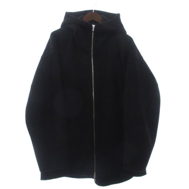 【中古】アタッチメント ATTACHMENT カシミア混ダブルフェイスビーバーフーデッドコート ロング丈 長袖 無地 黒 1