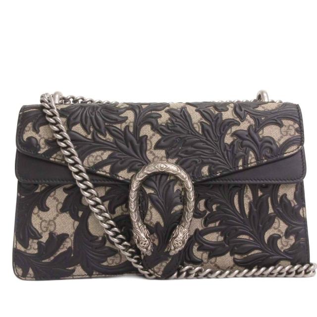 【中古】グッチ デュオニュソス アラベスク チェーンショルダーバッグ GGスプリーム 400249 黒 ベージュ 鞄