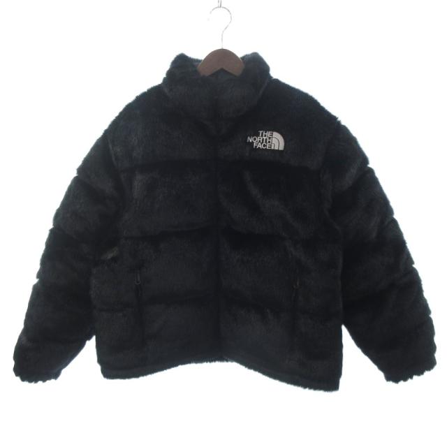 【中古】ザノースフェイス シュプリーム ヌプシ ダウンジャケット フェイクファー ロゴ刺繍 黒 ブラック M ☆AA★