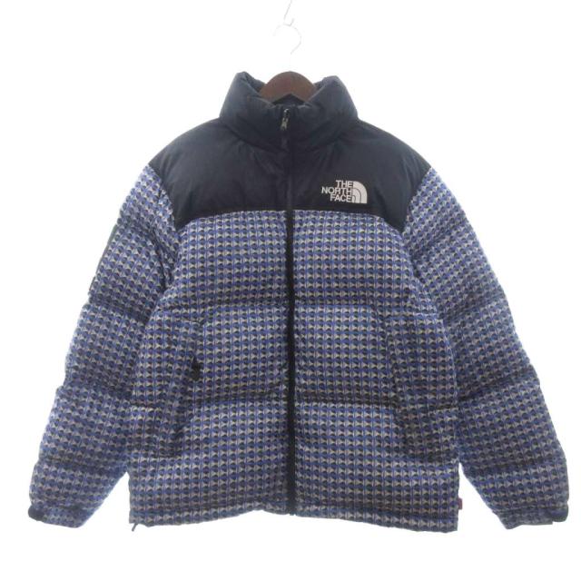 【中古】ザノースフェイス × シュプリーム Studded Nuptse Jacket ダウンジャケット ヌプシ 長袖 総柄 青 黒 M