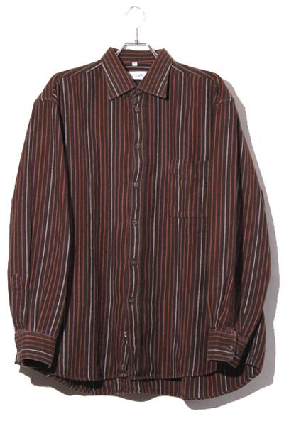 【中古】BALMAIN バルマン レギュラーカラー コットン マルチストライプ 長袖 シャツ 5 BROWN ブラウン /◆ メンズ