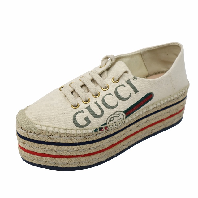 【中古】21.0cm GUCCI グッチ PAR AMOUR ヴィンテージロゴ プラット エスパドリーユ 厚底 スニーカー シューズ