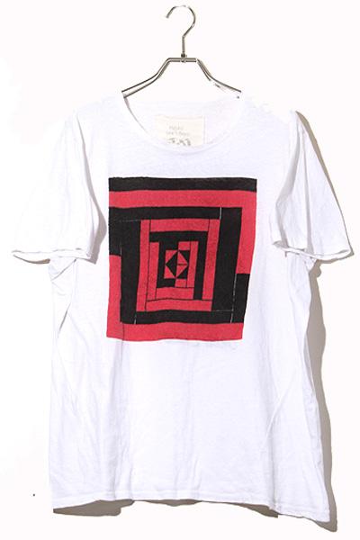【中古】greg lauren グレッグローレン クルーネック 半袖 ロゴプリント カットソー Tシャツ  WHITE ホワイト /◆ メンズ