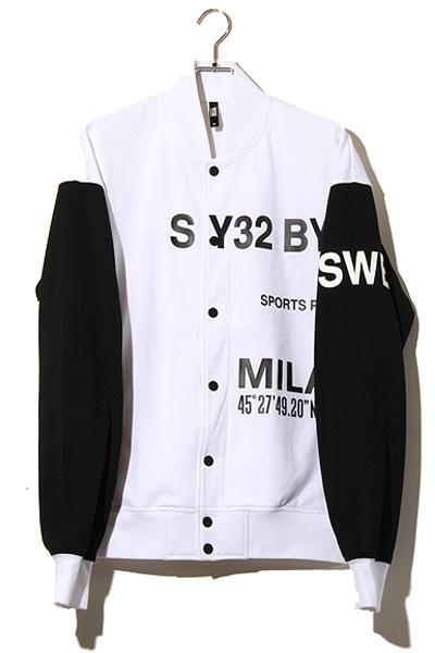 【中古】SY32 by SWEET YEARS STRADDLE PRINT STADIUM JK ストラドル プリント スタジアムジャケット M WHITE