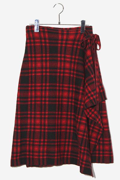 【中古】23-2024AW Polo by Ralph Lauren ポロ バイ ラルフローレン ウール チェック ラップスカート S RED レッド