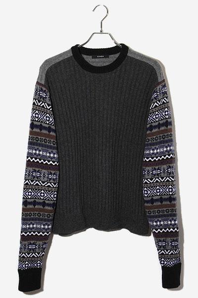 【中古】2024AW CINOH チノ ノルディックパターンクルーネックニット セーター 44 GRAY グレー 24WKN310 /◆ メンズ
