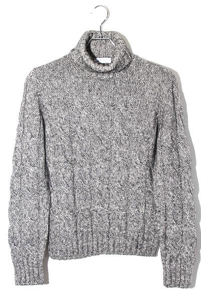 【中古】GRAN SASSO グランサッソ シルク混 ケーブル編み ミドルゲージ タートルネック ニット 44 グレー 10141 19701
