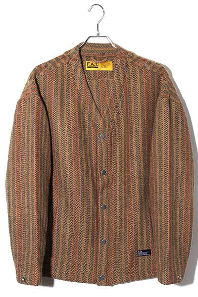 【中古】F.A.T FAT エフエーティー HERRINGAN ヘリンガン ウール ヘリンボーン カーディガン TITCH CAMEL キャメル