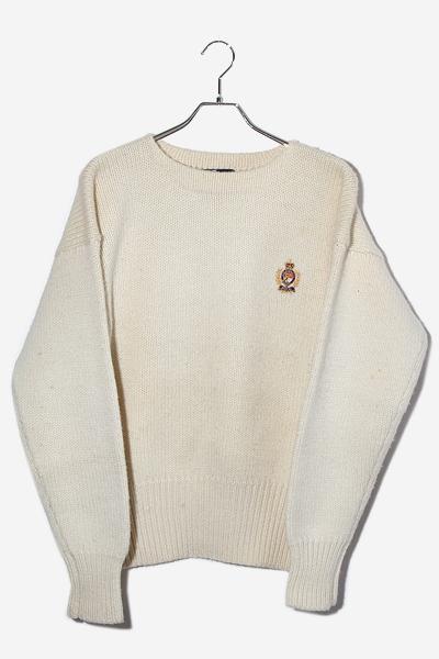【中古】Polo by Ralph Lauren ポロ バイ ラルフローレン  クラウンロゴ ニット セーター L IVORY アイボリー /◆