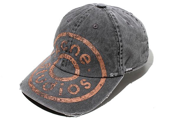 【中古】Acne Studios アクネストゥディオズ CAP Printed Logo ロゴ プリント キャップ OS ブラック FN-UX-HATS000305