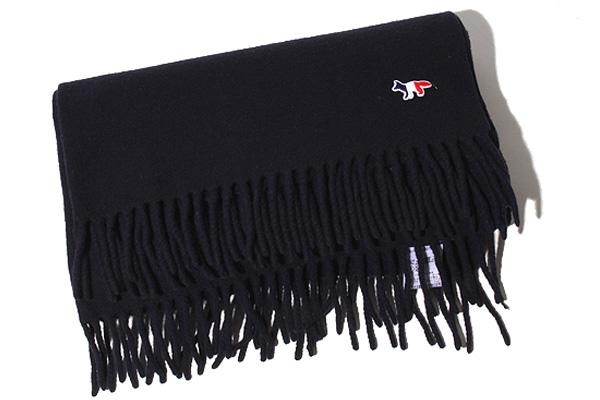 【中古】MAISON KITSUNE メゾンキツネ WOOL SCARF ウールスカーフ FREE NAVY ネイビー /● メンズ レディース