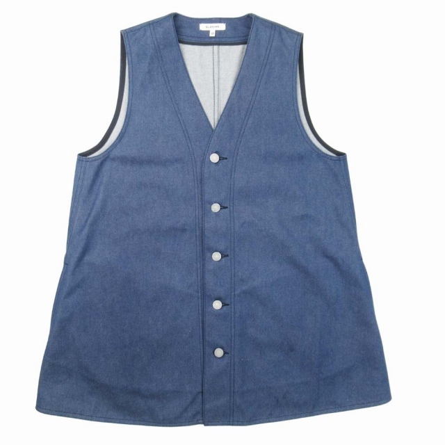 【中古】極美品 24ss ブラミンク BLAMINK デニムボタンベスト ジレ 高密度コットン フレアシルエット カットソー 38