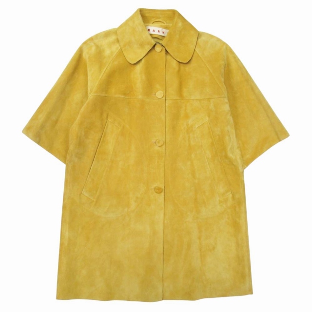 【中古】15aw マルニ MARNI カーフレザー スエード ステンカラーコート 丸襟 七分袖 ジャケット アウター 牛革 36