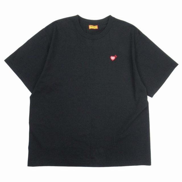 【中古】美品 ヒューマンメイド HUMAN MADE ハートワッペン Tシャツ クルーネック ロゴ バックプリント 半袖 2XL 黒