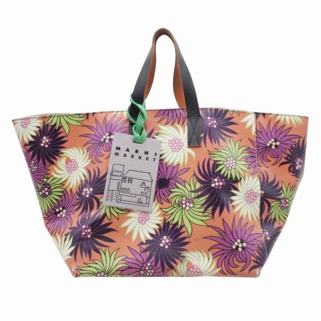 【中古】18ss マルニマーケット MARNI MARKET 花柄 PVC トート ハンドバッグ 舟型 カバン フラワーパターン 鞄
