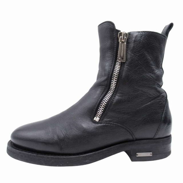 【中古】ディースクエアード DSQUARED2 サイド ジップアップ レザー ショートブーツ ロゴプレート シューズ 41/27.5